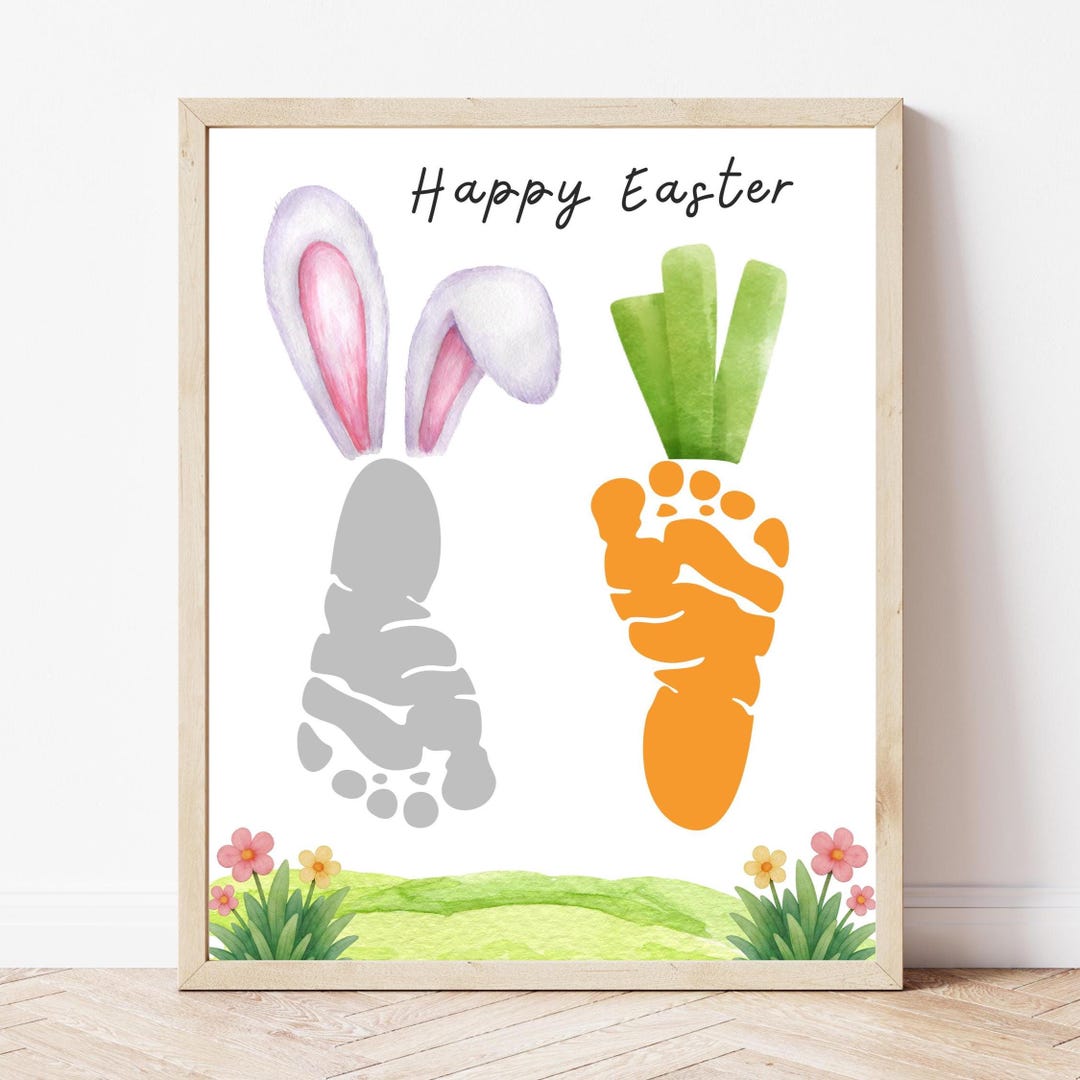 Easter Bunny Footprint Art Printable, Carrot Handprint Craft, Baby ...