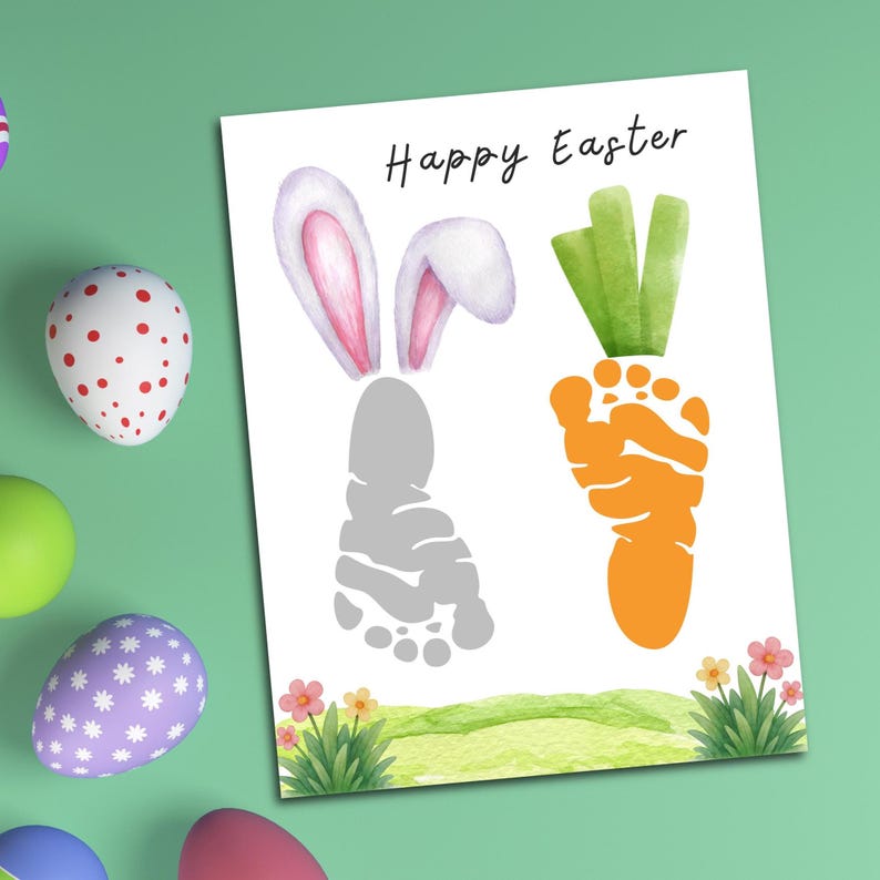 Easter Bunny Footprint Art Printable, Carrot Handprint Craft, Baby ...