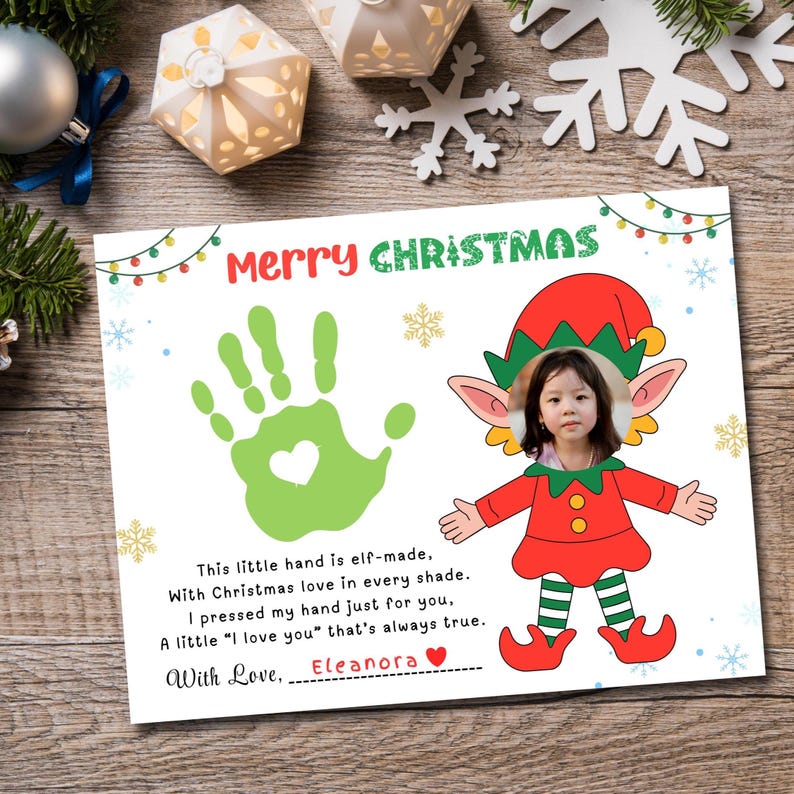 Christmas Elf Handprint Craft With Poem – Printable Holiday Activity ...