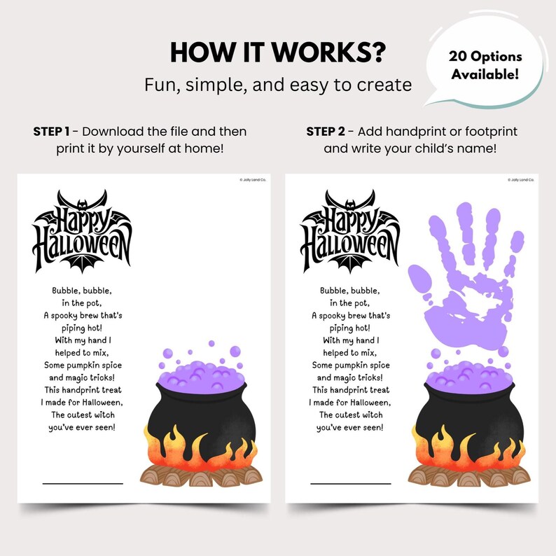 Cauldron Handprint Halloween Craft: Keepsake Poem Art (digital Download ...
