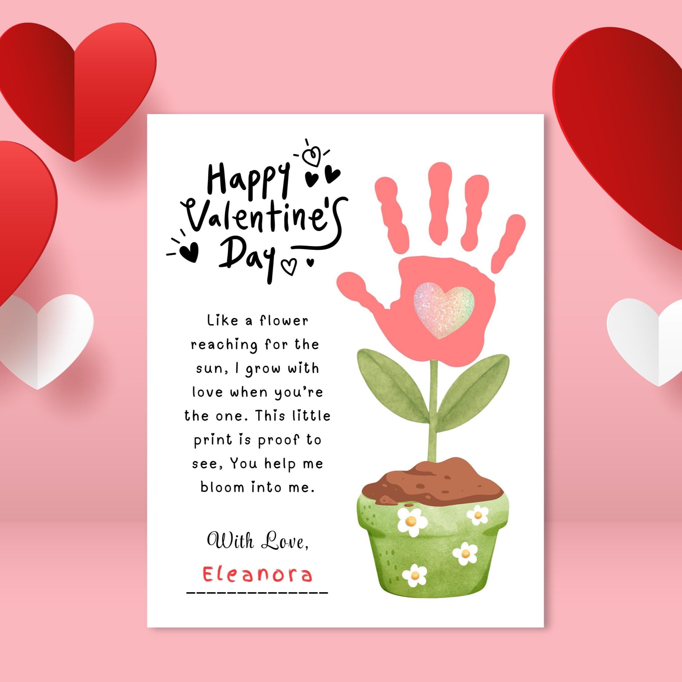 Valentine Handprint Craft for Kids, Flower Poem Keepsake, DIY Valentine ...