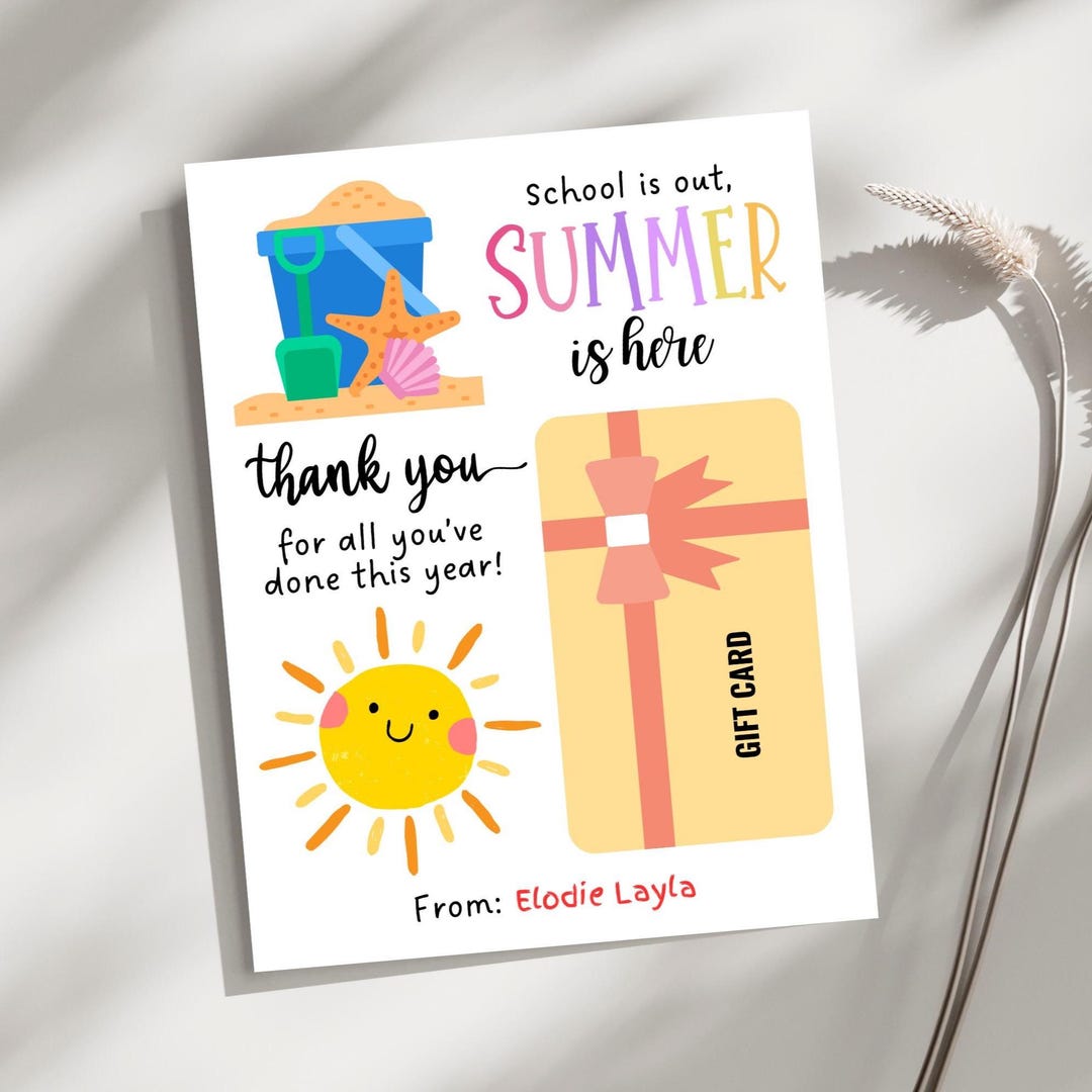 End of Year Teacher Gift Card Holder Printable Teacher Appreciation ...