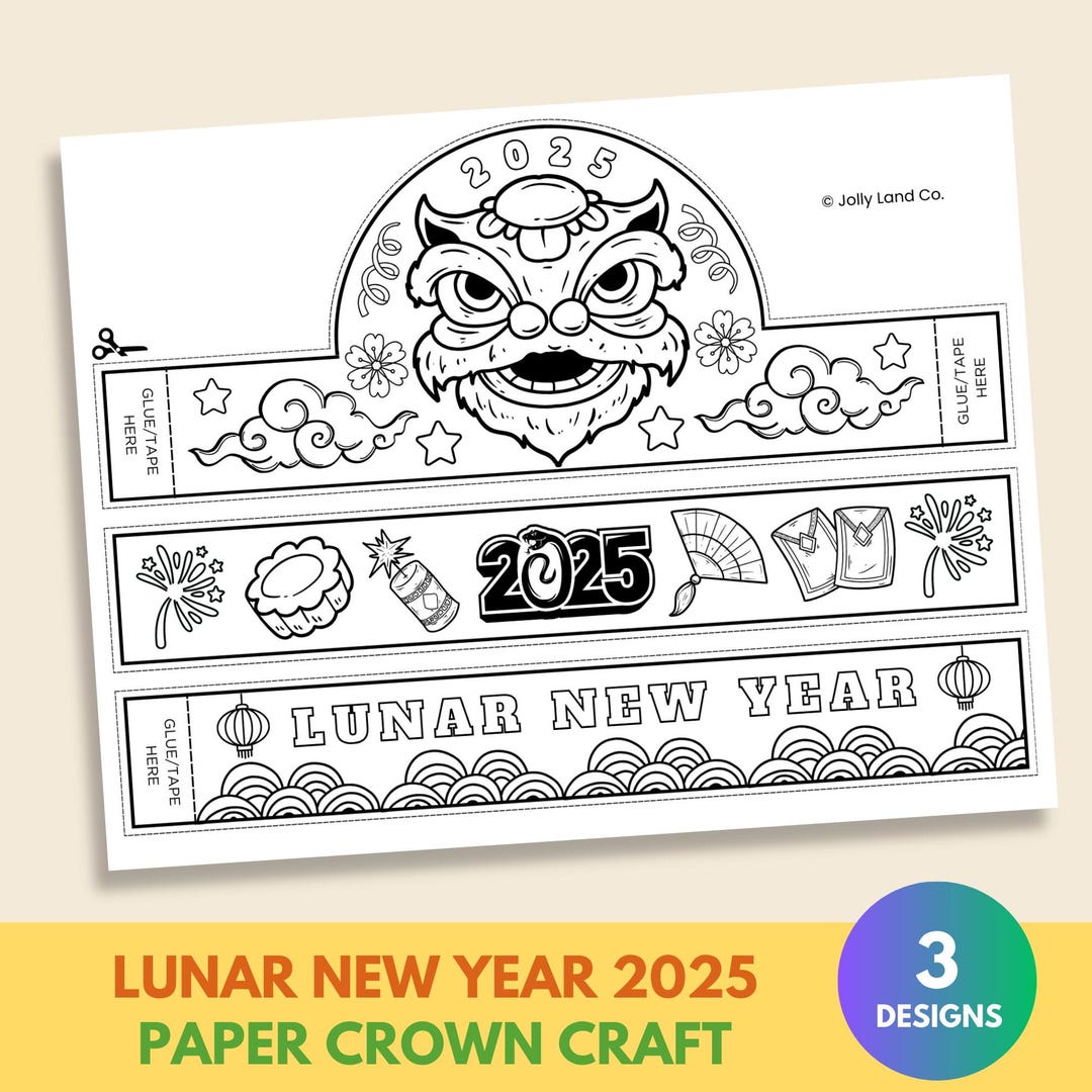 Lunar New Year Paper Crown Craft, Chinese Lion Dance Paper Hat, Chinese ...