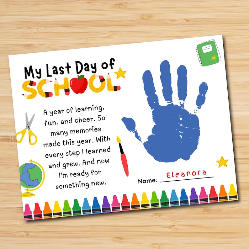 Last Day of School Handprint Craft Poem 2026, Preschool Graduation ...