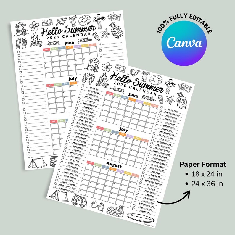 Editable Summer Calendar 2025: Family Fun Planner (digital Download ...