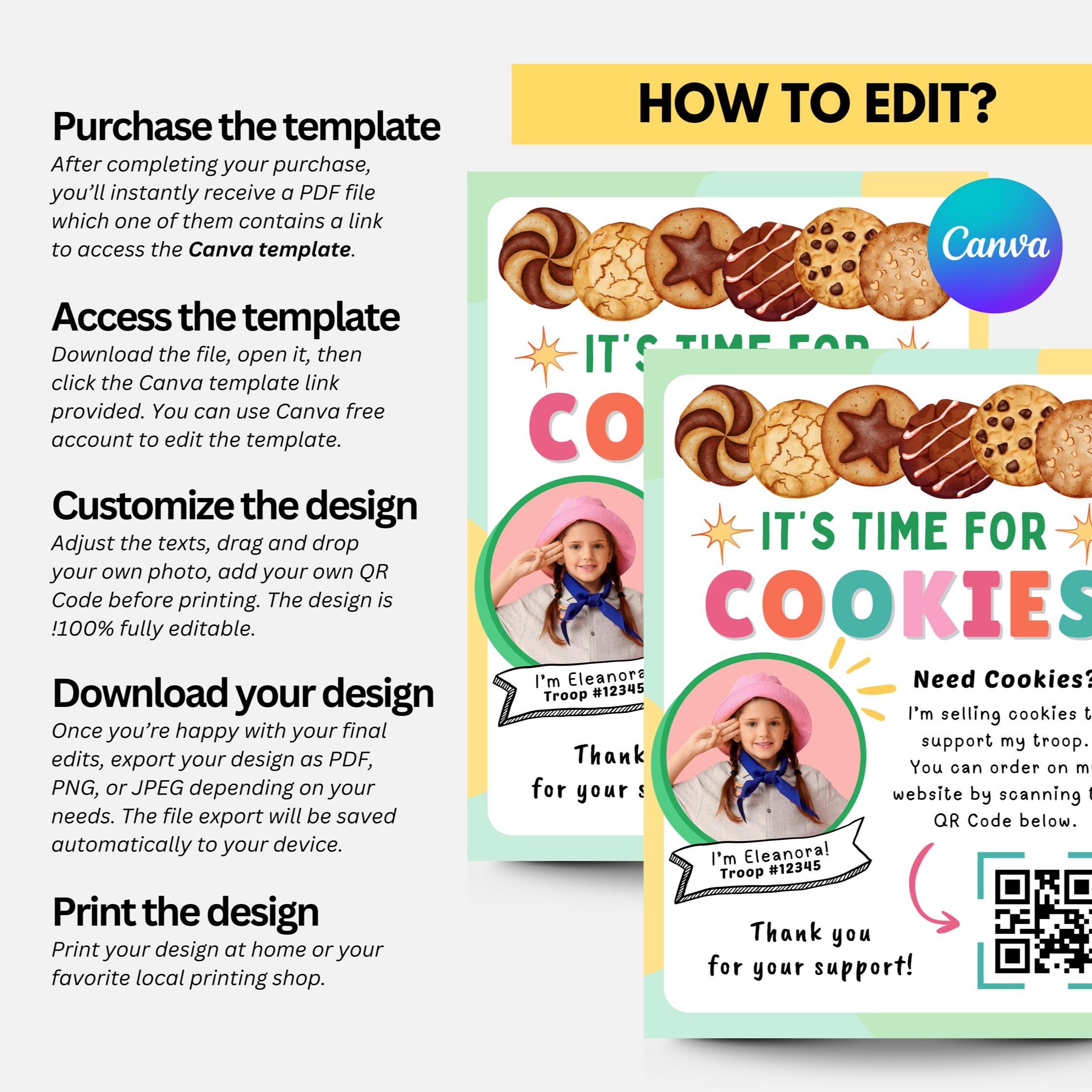 Editable Scout Cookie Sales Flyer, Cookie Season Poster With QR Code ...