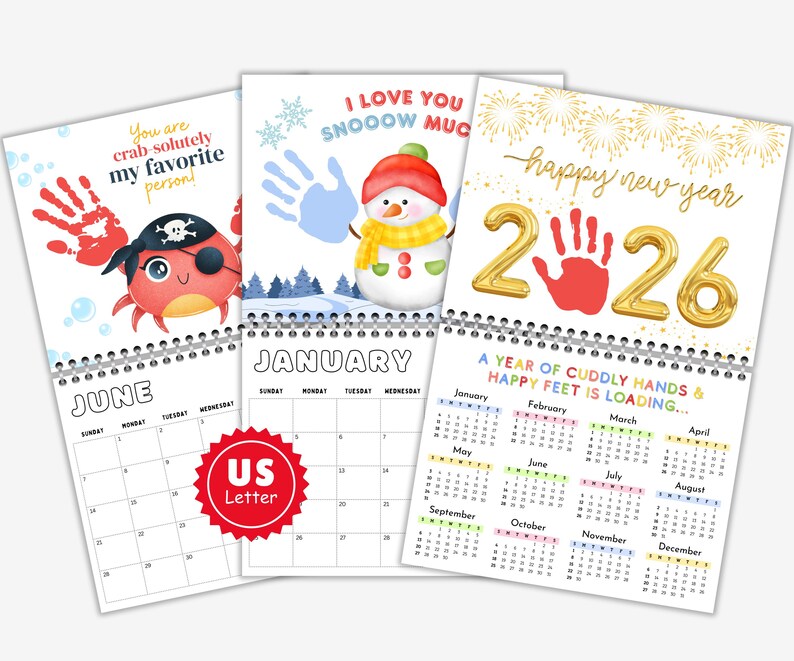 2026 Handprint Calendar Craft, Calendar Keepsake Gift From Kids ...