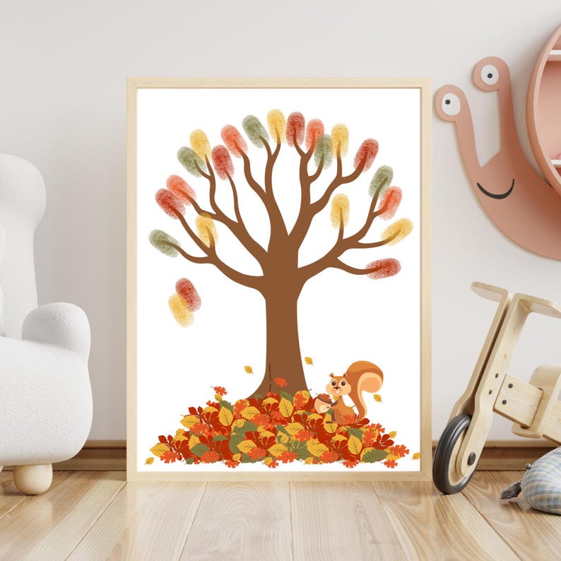 Fall Fingerprint Art for Kids, Autumn Tree Baby Toddler Thumbprint ...