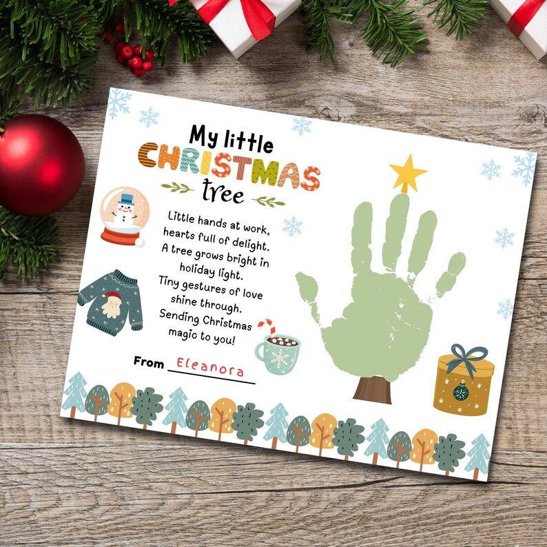 Christmas Tree Handprint Art, Printable | DIY Xmas Gift for Parents ...
