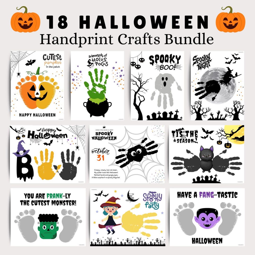 Halloween Handprint Art Bundle, Printable Handprint Crafts, Ghost ...