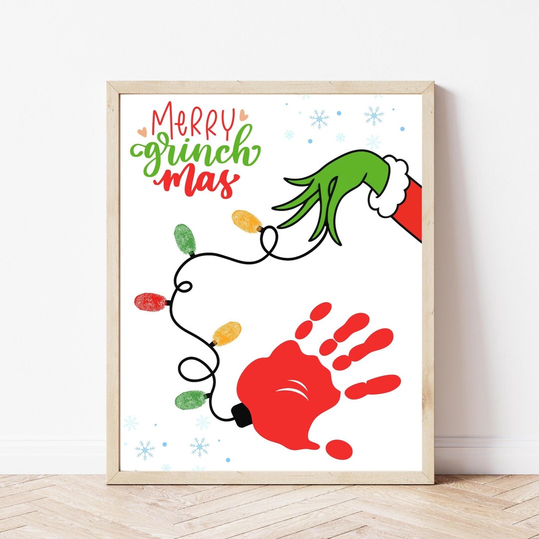 Christmas Handprint Printable Merry Grinchmas Craft Art, Grinch ...