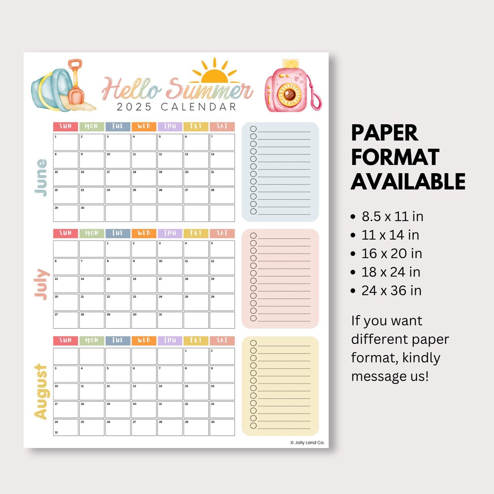 Summer Calendar Large Planner Poster Printable Digital Download Easy ...