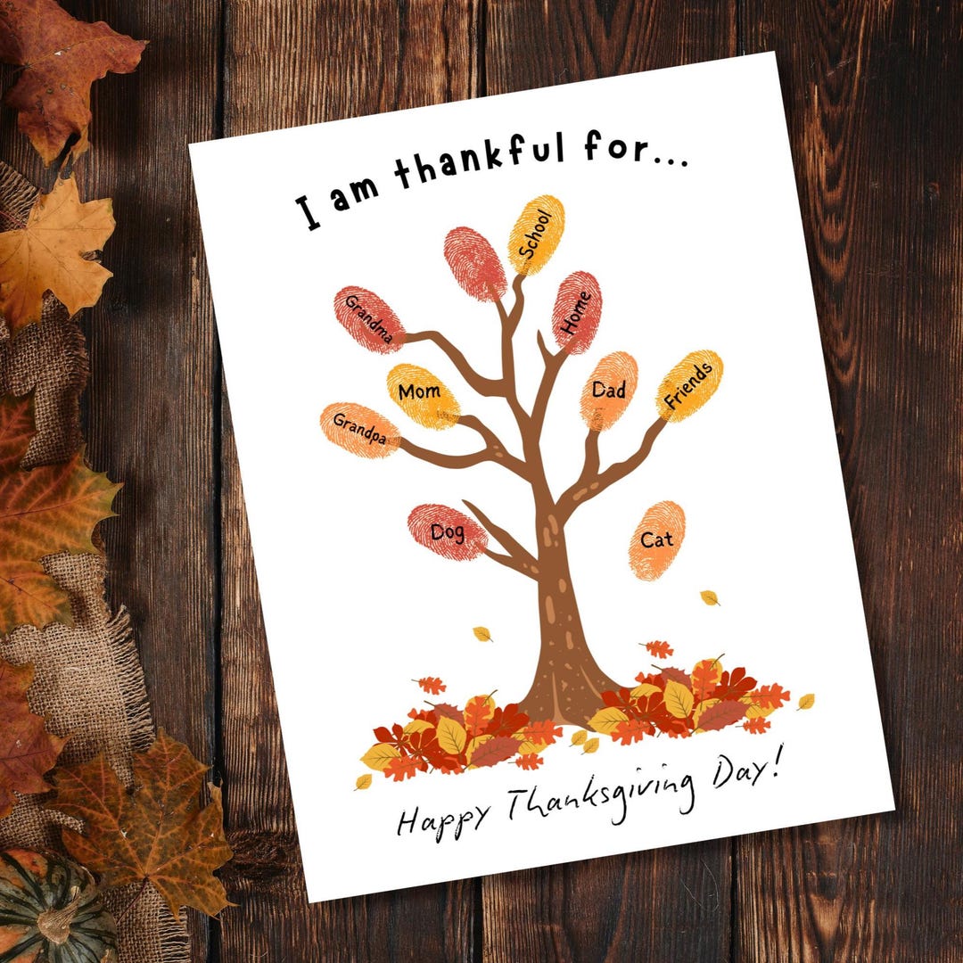 Thanksgiving Fingerprint Tree Craft, I Am Thankful for Printable ...