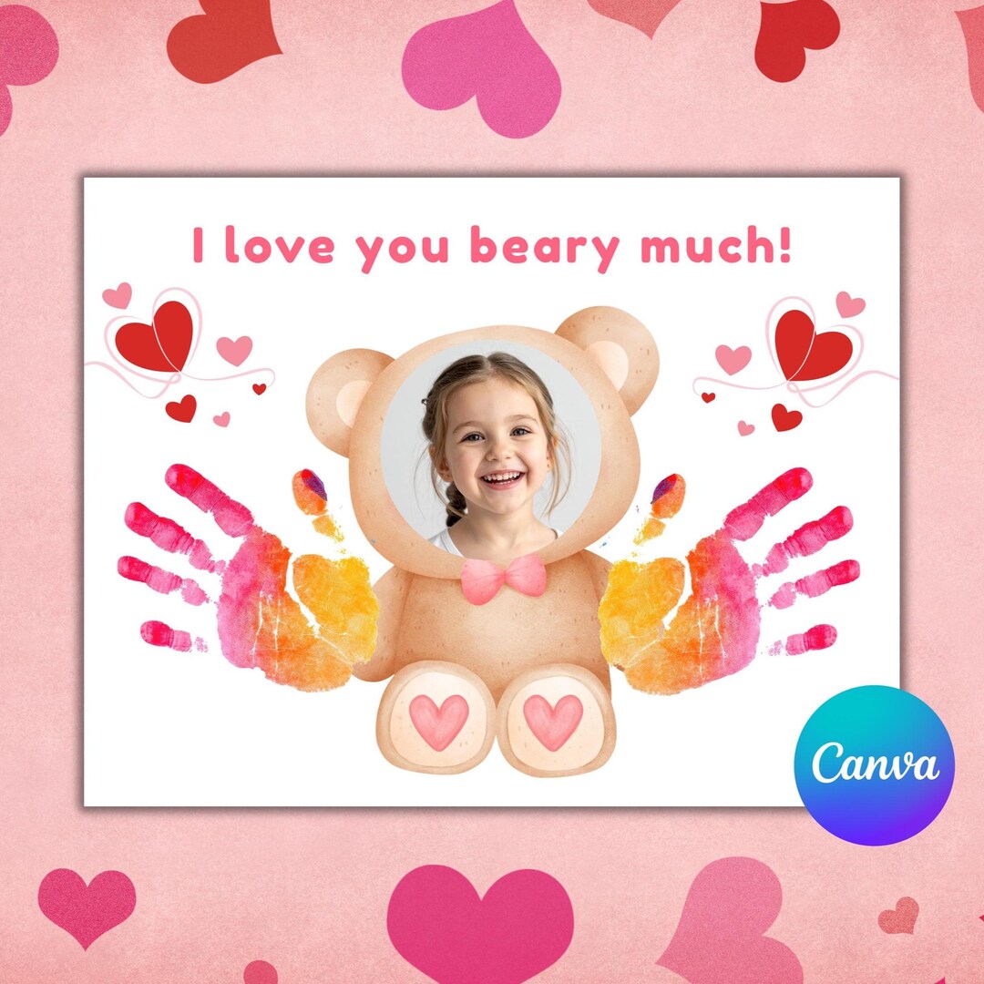 Baby's First Valentine's Day Handprint Crafts, Baby Toddler Teddy Bear ...