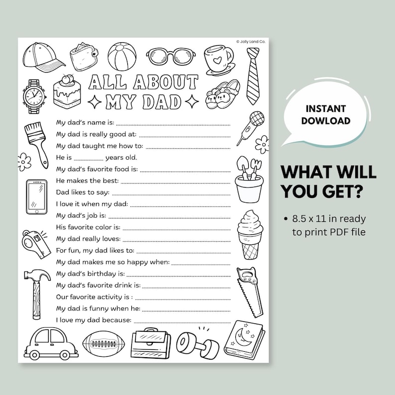 Father's Day Printable Questionnaire: All About My Dad Coloring Page ...