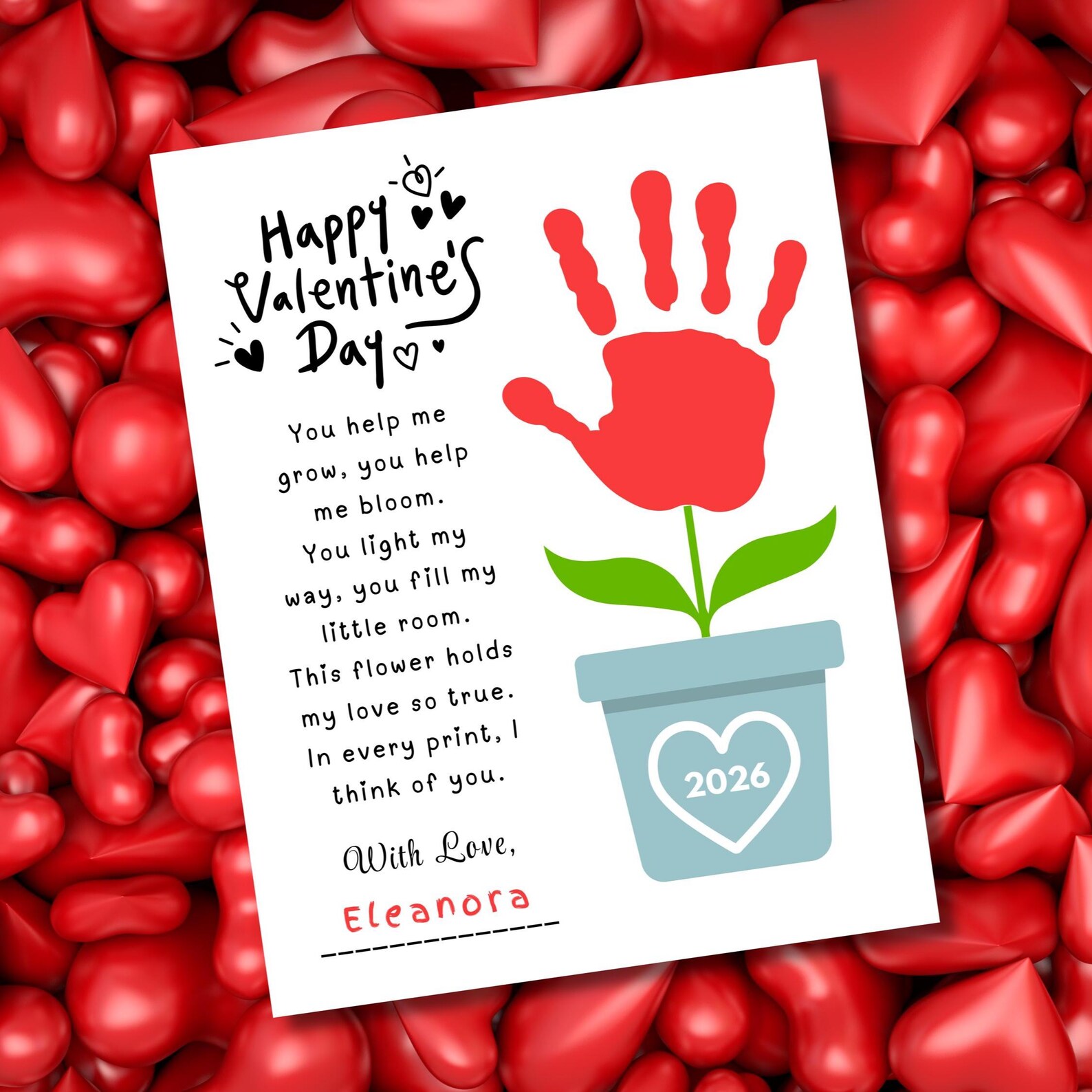 Valentine Handprint Craft for Kids, Flower Poem Keepsake Gift ...