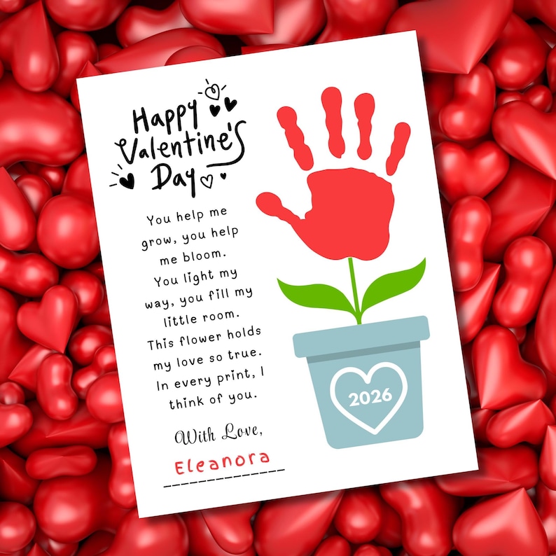 Valentine Handprint Craft for Kids, Flower Poem Keepsake Gift ...