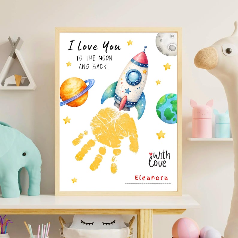 Father’s Day Handprint Craft Printable, Rocket Handprint Art Gift for ...