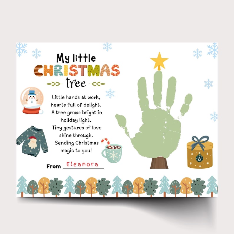 Christmas Tree Handprint Art, Printable | DIY Xmas Gift for Parents ...