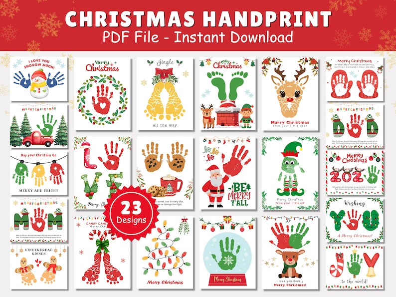 Christmas Handprint Art Bundle, 2O25 Holiday Handprint Keepsake for ...