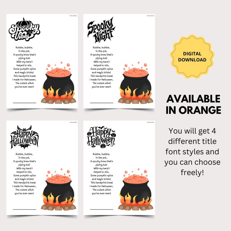 Cauldron Handprint Halloween Craft: Keepsake Poem Art (digital Download ...