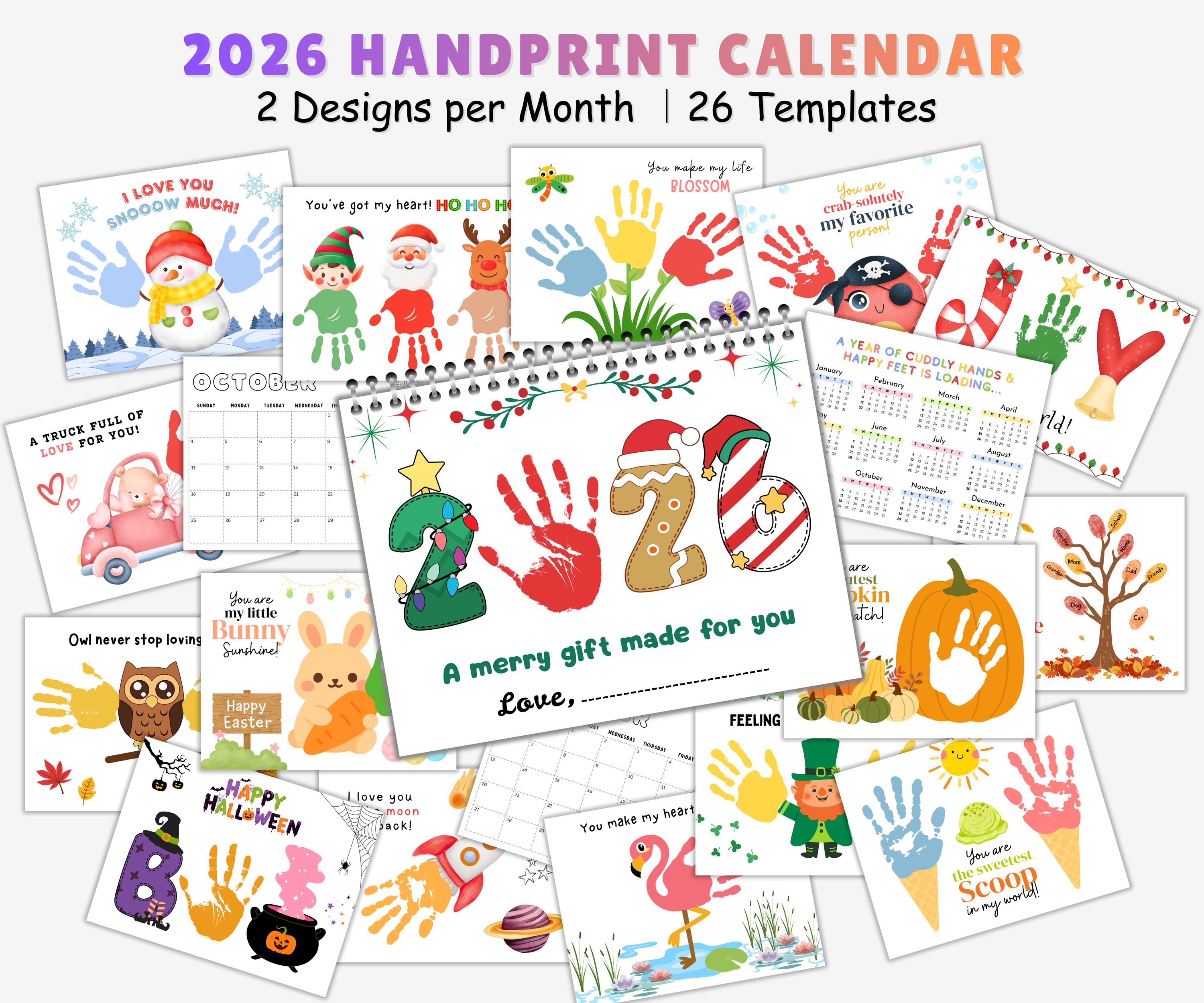 2026 Handprint Calendar Craft, Calendar Keepsake Gift From Kids ...