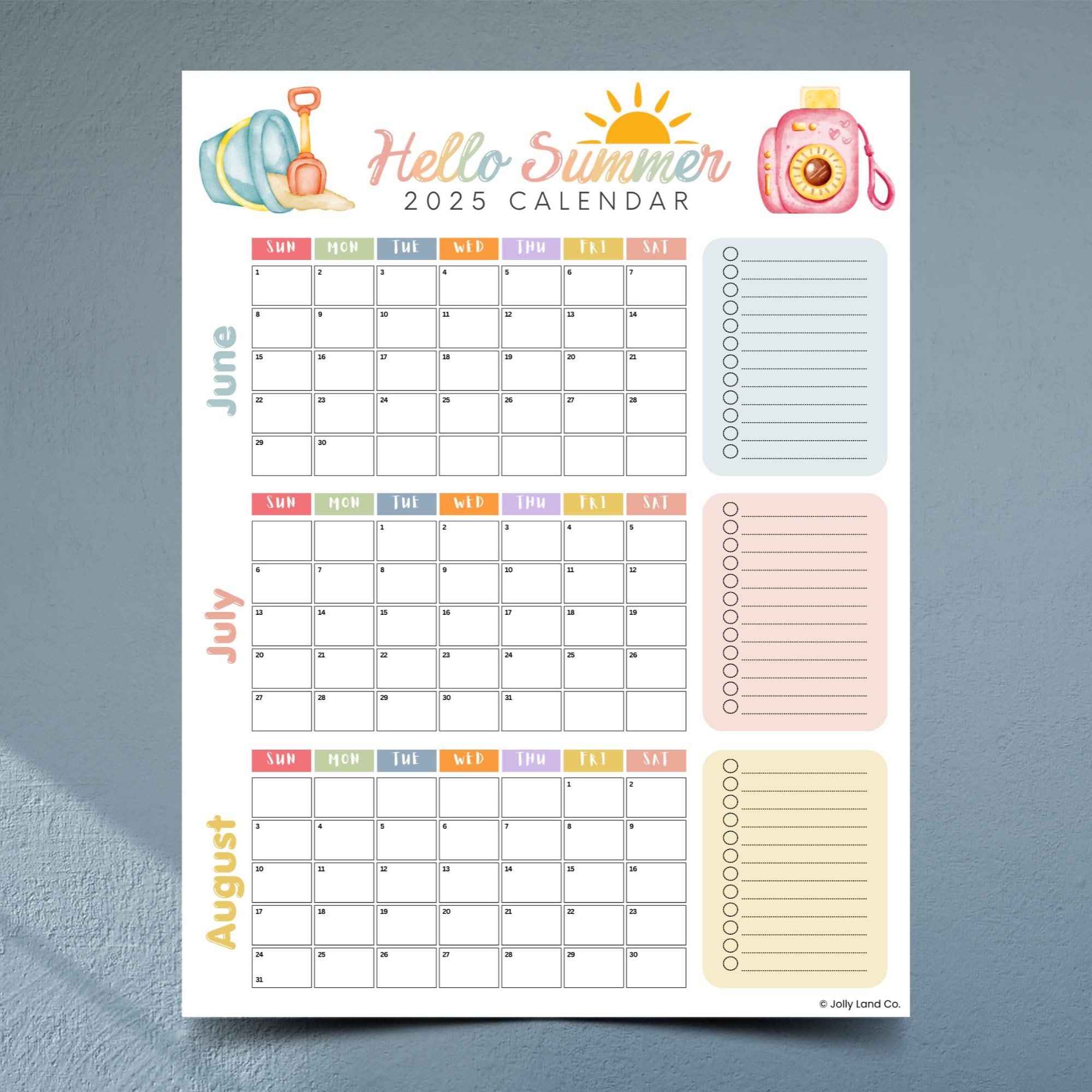 Summer Calendar Large Planner Poster Printable Digital Download Easy ...