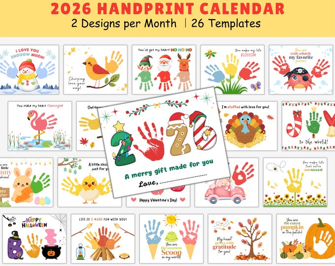 2027 Handprint Calendar Craft Printable, 12 Month Wall Calendar ...