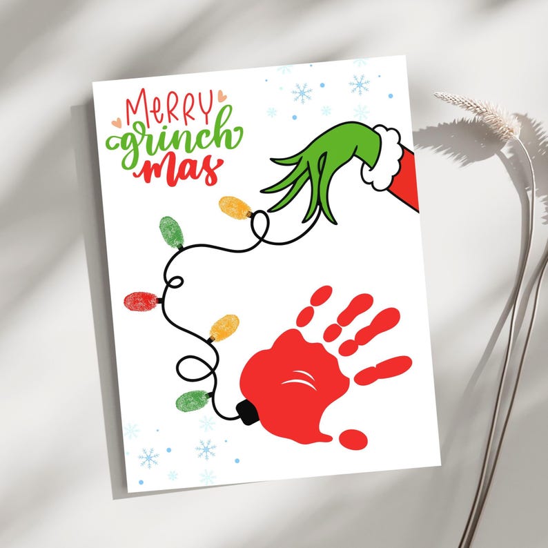 Christmas Handprint Printable Merry Grinchmas Craft Art, Grinch ...