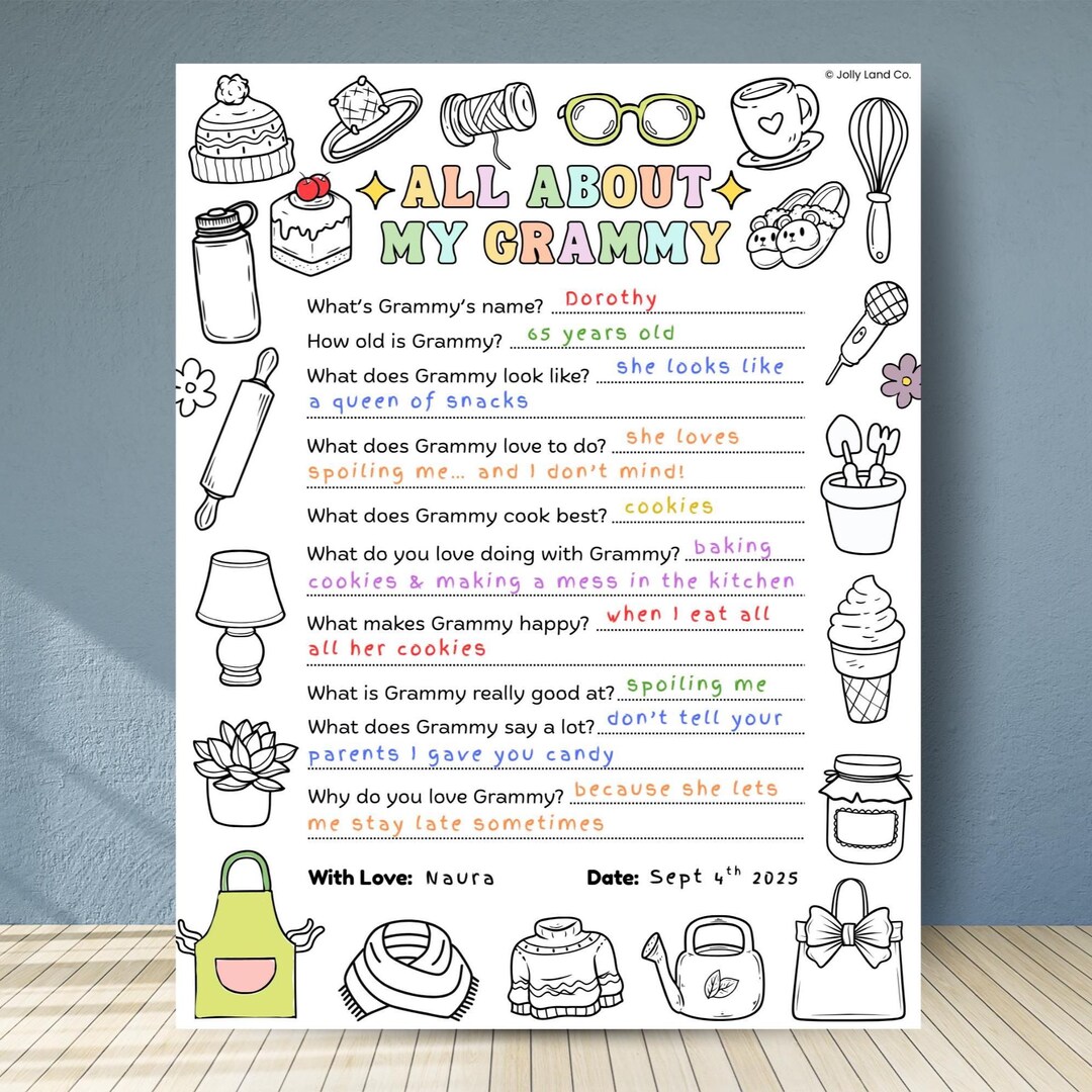 Grandparents Day Printable Worksheet: Kids’ All About My Grammy ...