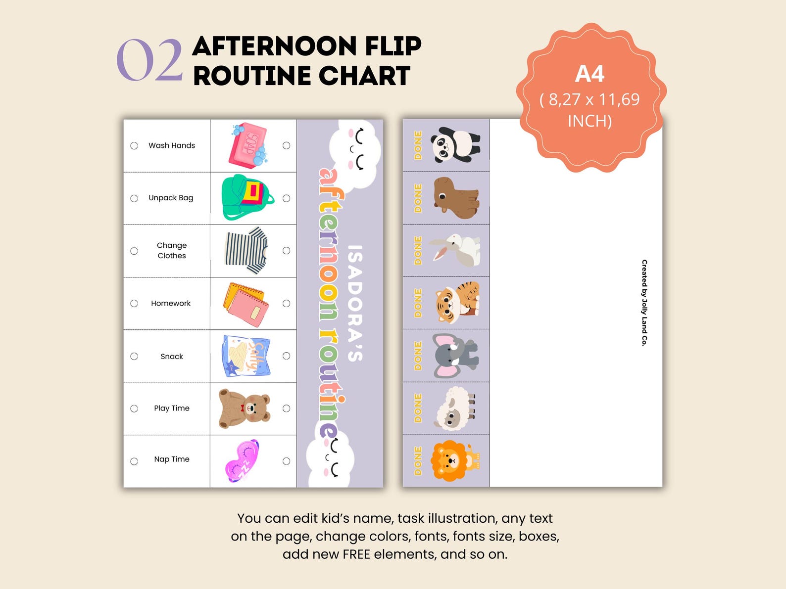 Kids Flip Routine Chart Editable Printable, Morning Evening Bedtime ...