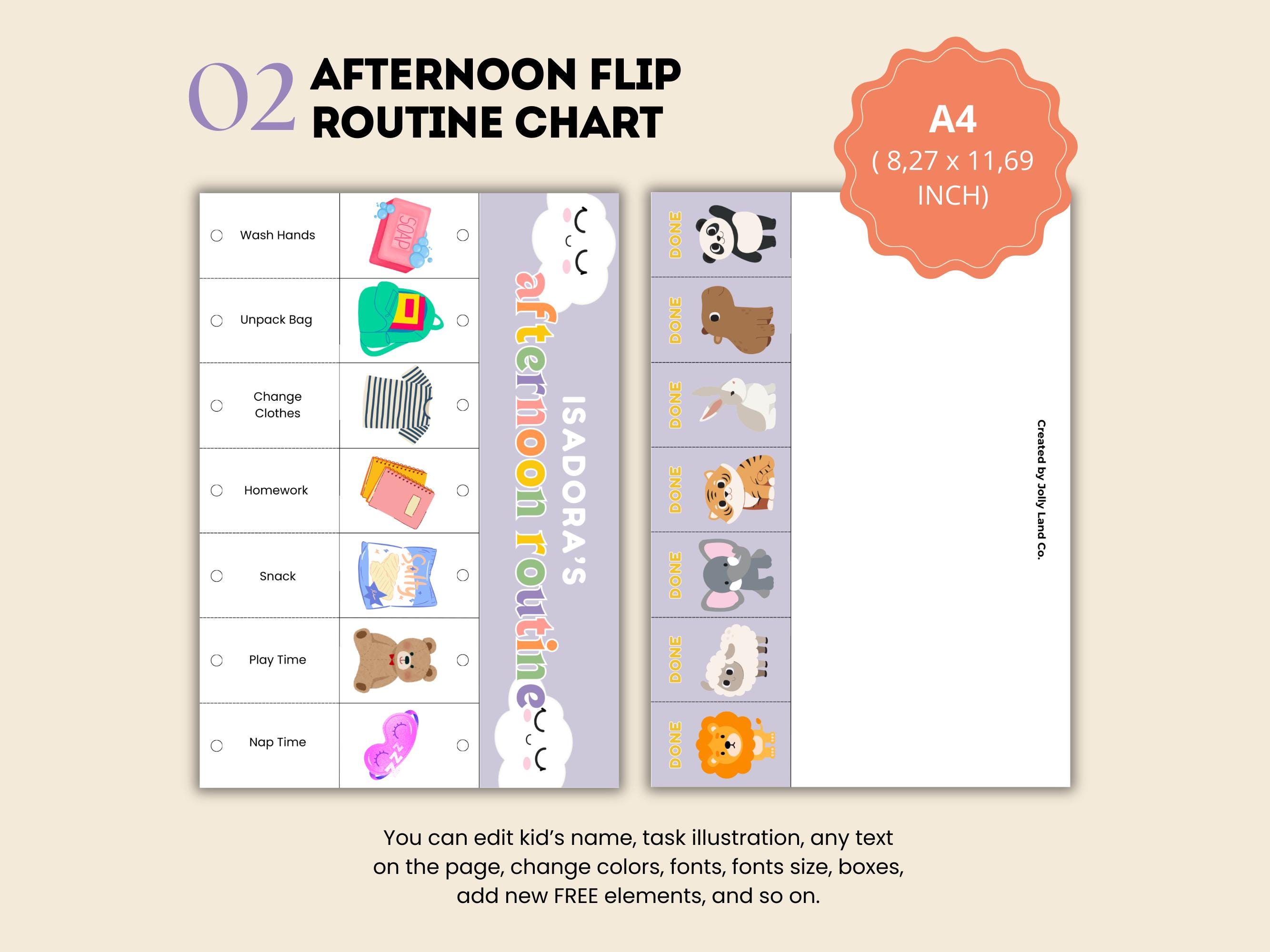 Kids Flip Routine Chart Editable Printable, Morning Evening Bedtime ...