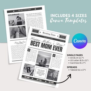 Editable Mother's Day Newspaper Template, Personalized Mother's Day ...