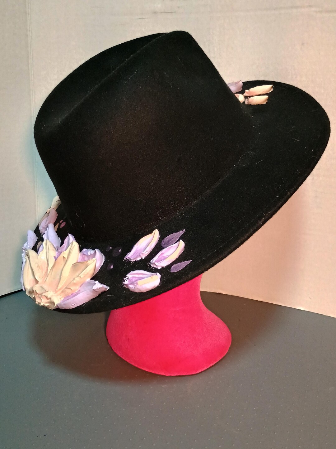 Unique Hand-painted Felt Hat With Bright Floral 3D Design Women's ...
