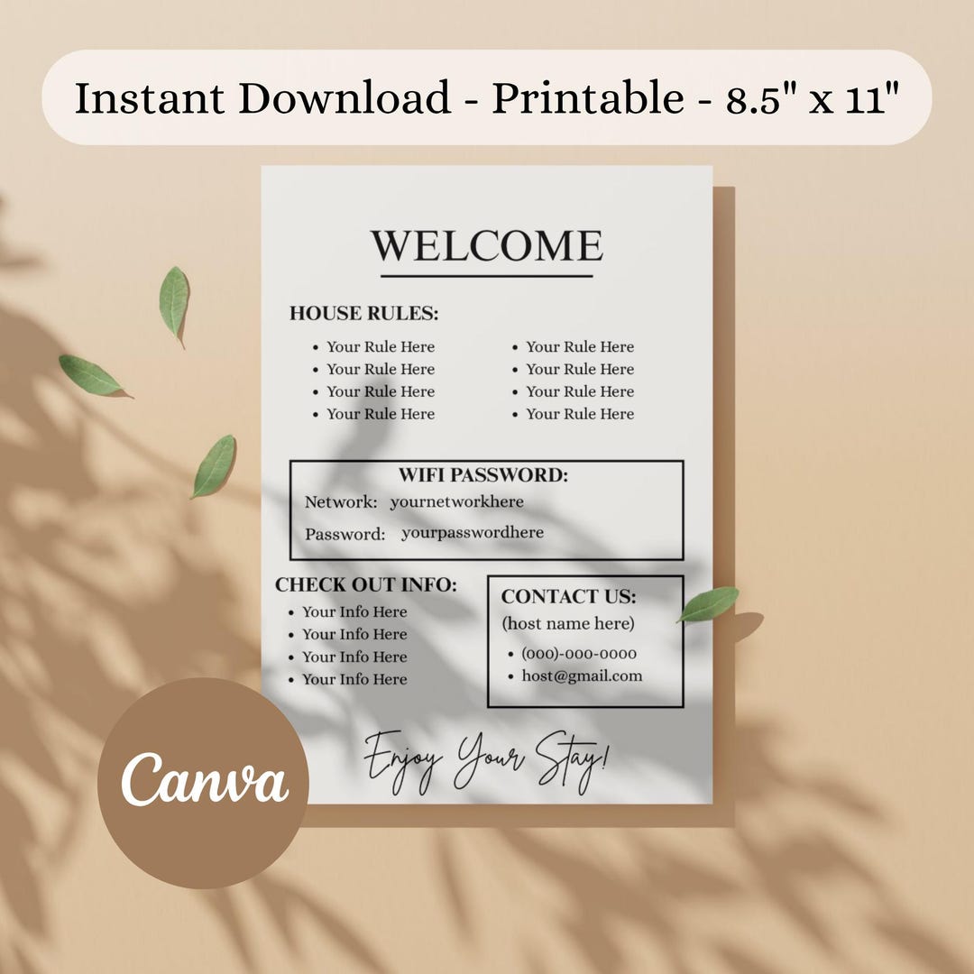 Welcome Poster for Airbnb, Vrbo, Tripadvisor | Editable House Rules ...