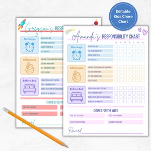 Editable Kids Chore Chart - Daily and Weekly Chores - Routine Chart ...
