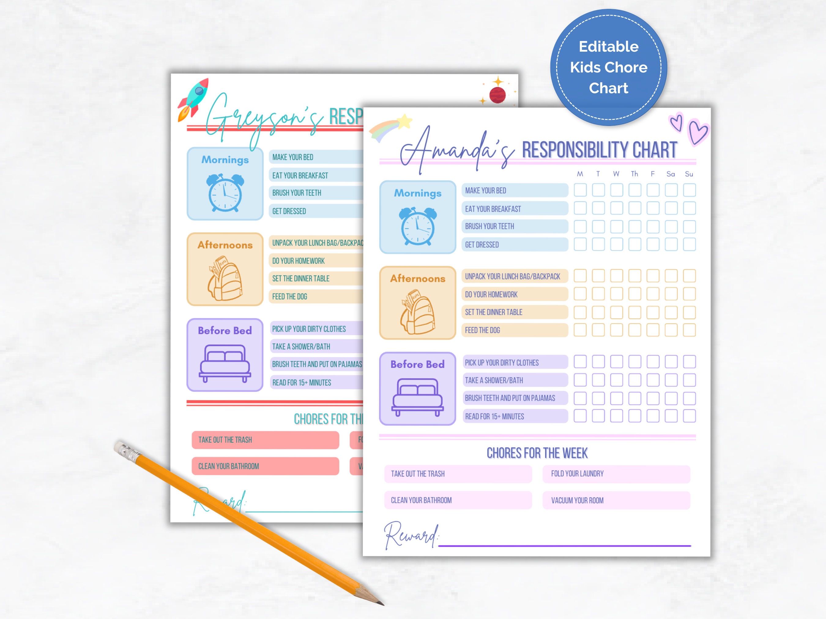 Editable Kids Chore Chart - Daily and Weekly Chores - Routine Chart ...