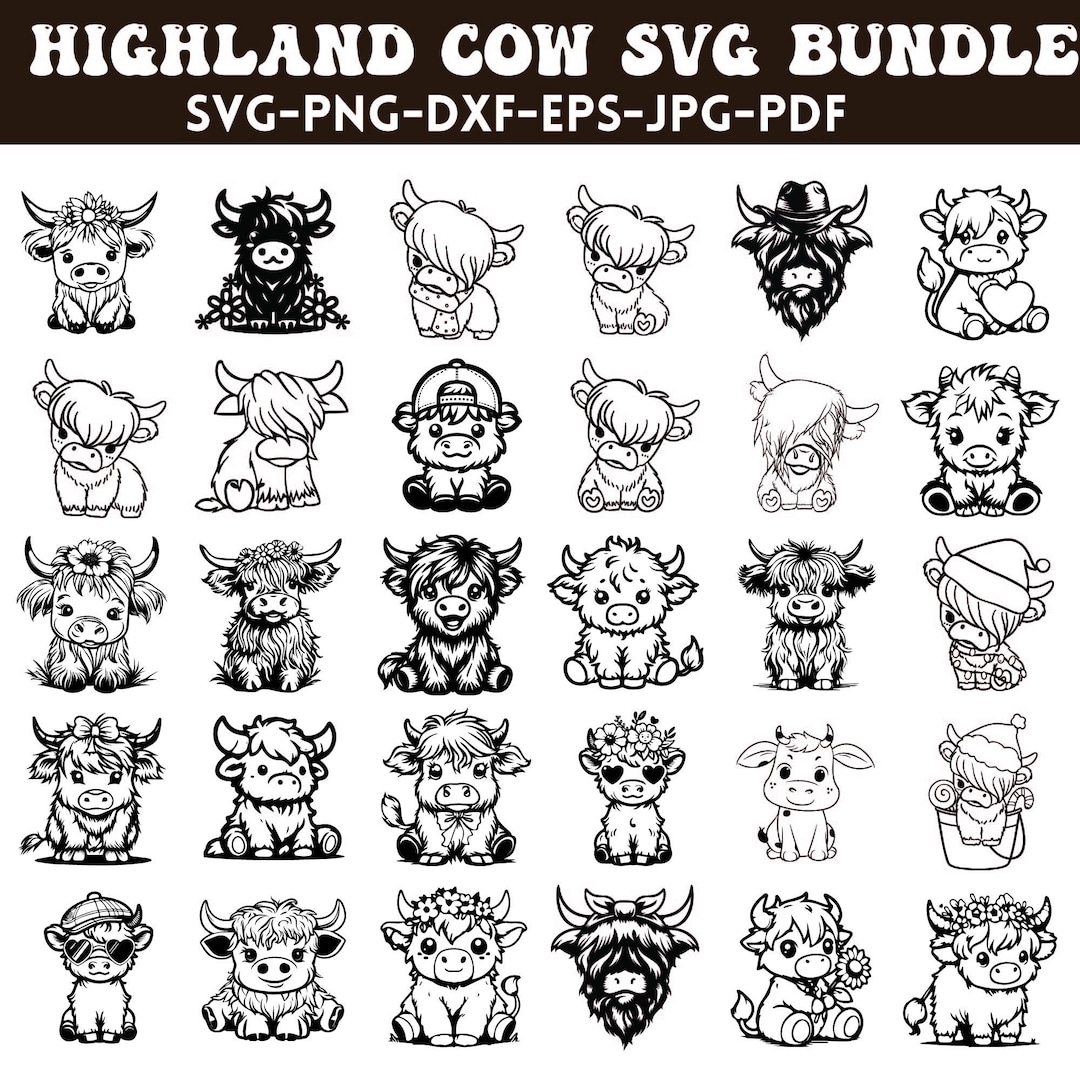 Highland Cow SVG | Cute Farm Animal Clipart | Cow Silhouette | Rustic ...