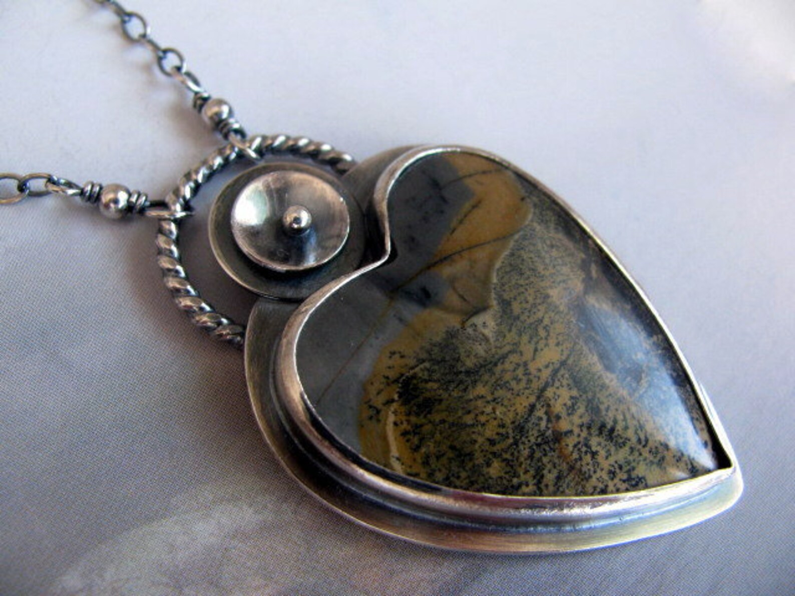 Sterling Silver Pendant Necklace Heart Pendant Large Stone - Etsy