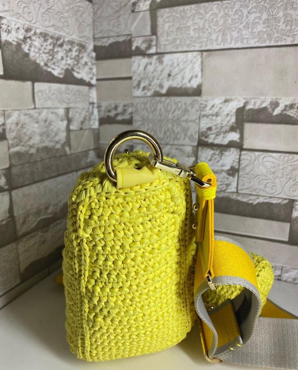 Handmade Raffia Triangle Bag With Mini Pouch | Premium Yellow Prada ...