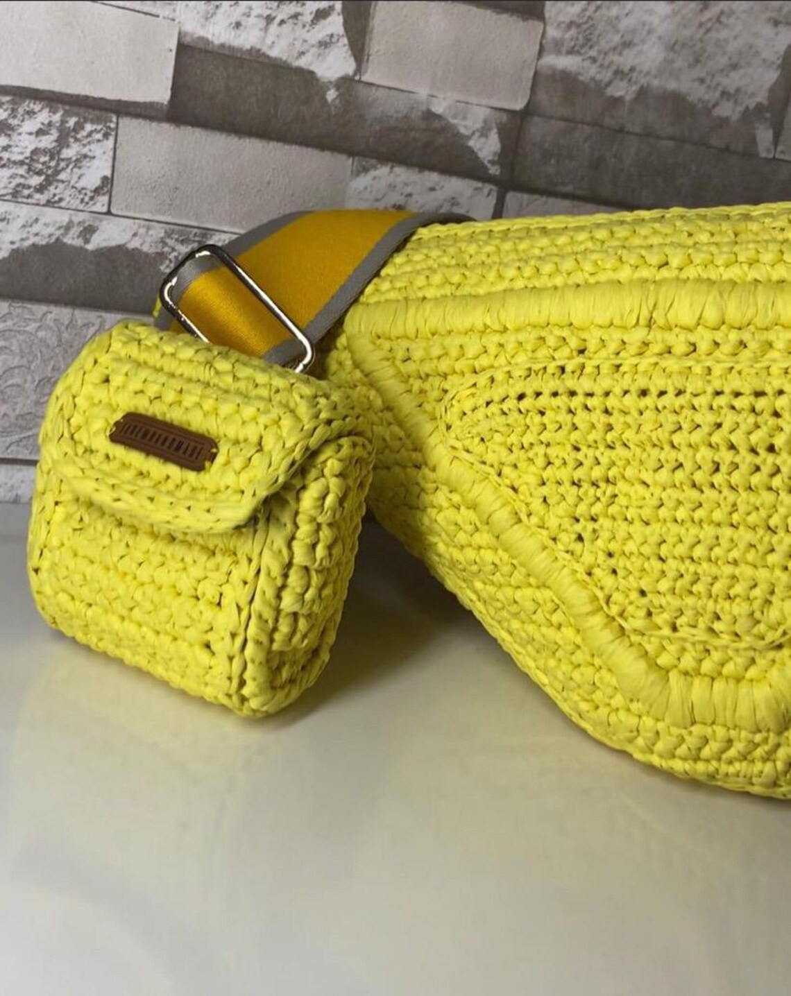 Handmade Raffia Triangle Bag With Mini Pouch | Premium Yellow Prada ...