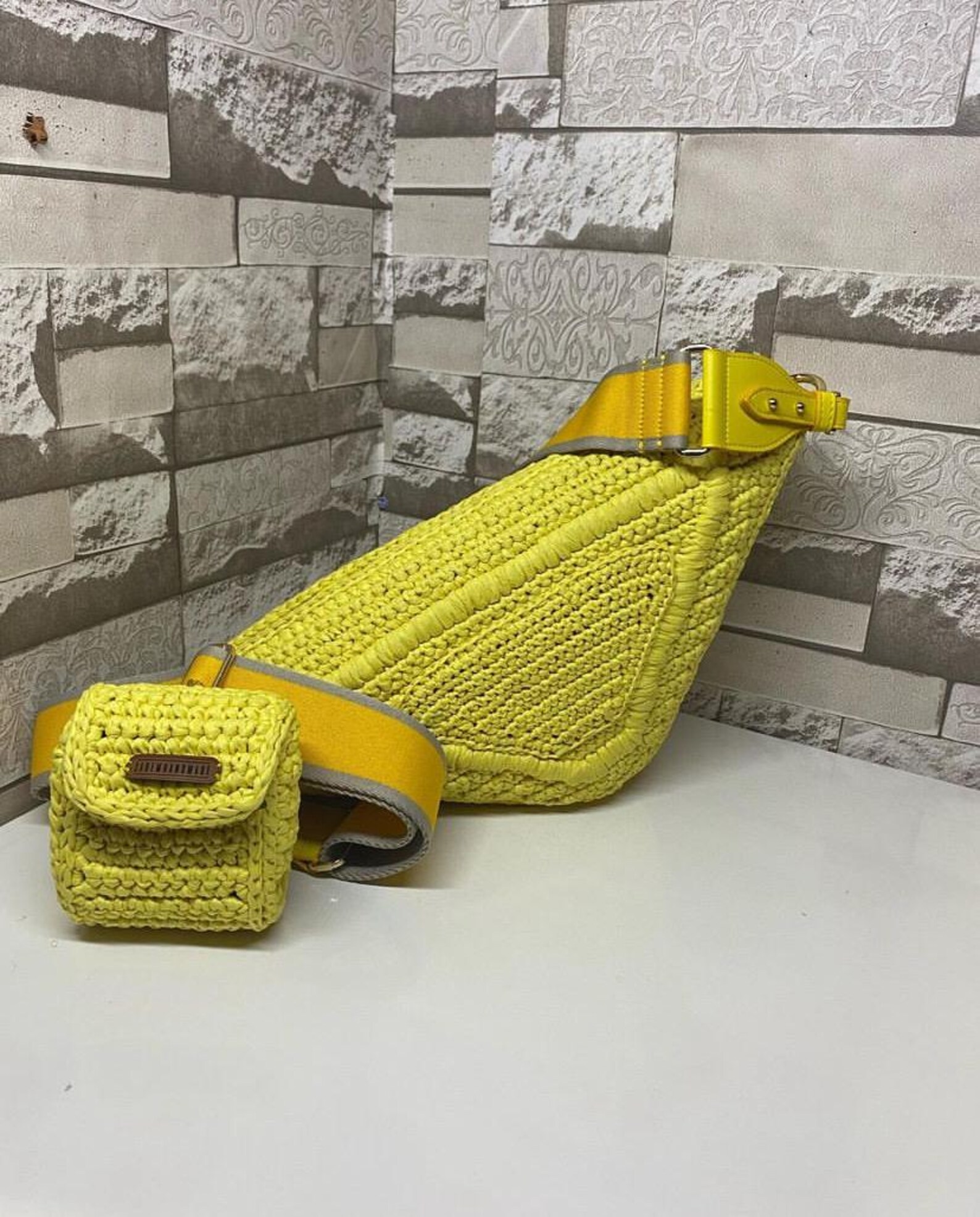 Handmade Raffia Triangle Bag With Mini Pouch | Premium Yellow Prada ...