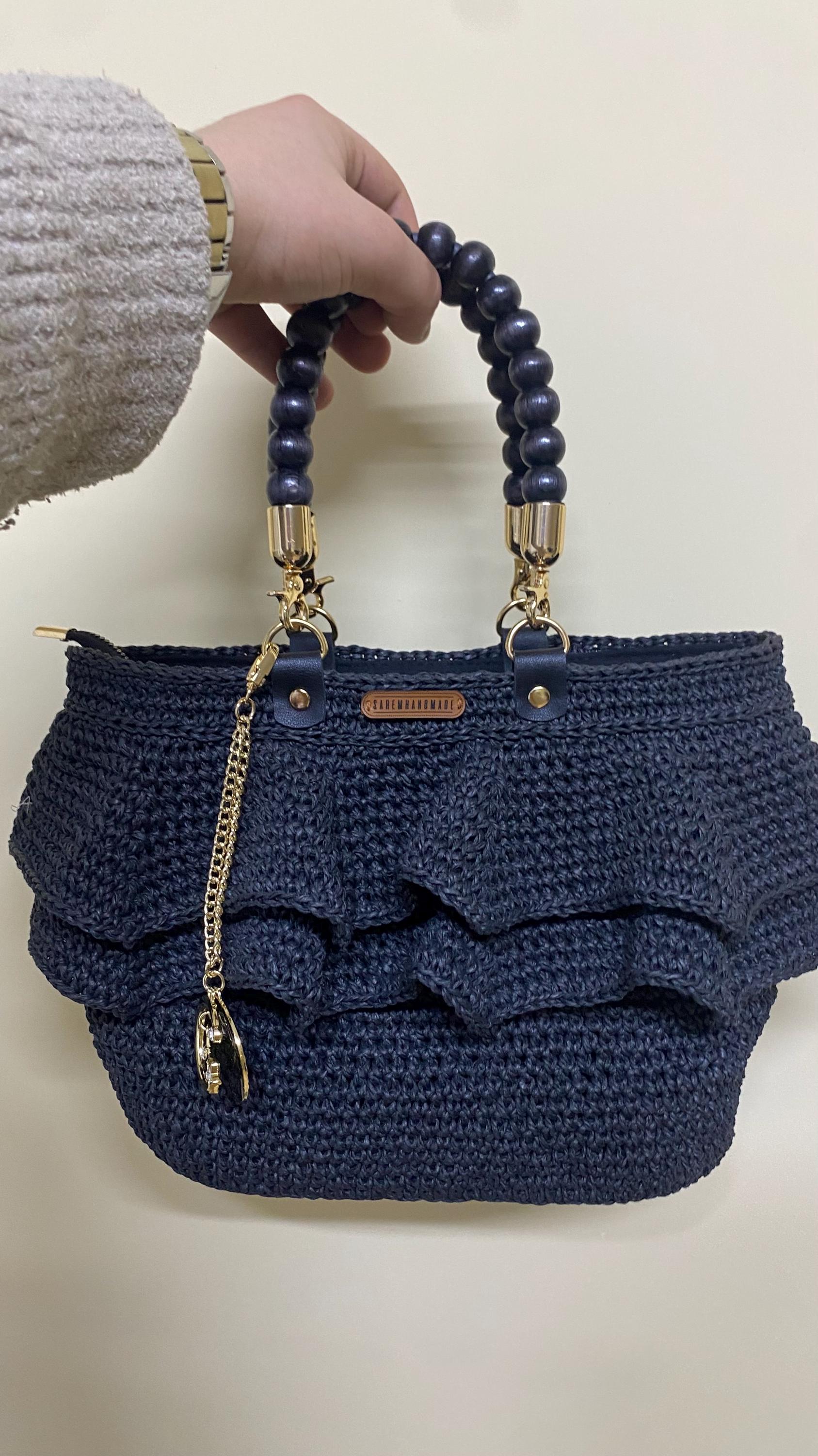 Handmade Black Paper Yarn Clutch Bag With Wood Bead Handle - Etsy