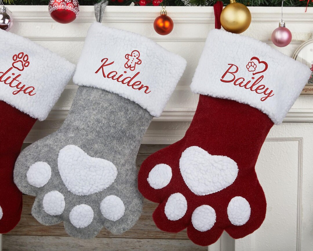 Personalized Paw Print Christmas Stocking, Embroidered Family Stockings ...