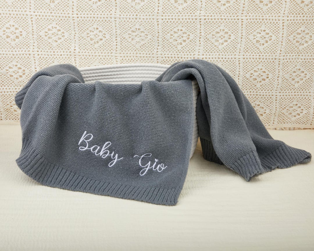 Personalized Knit Baby Blanket, Embroidered Name, Organic Cotton - Etsy