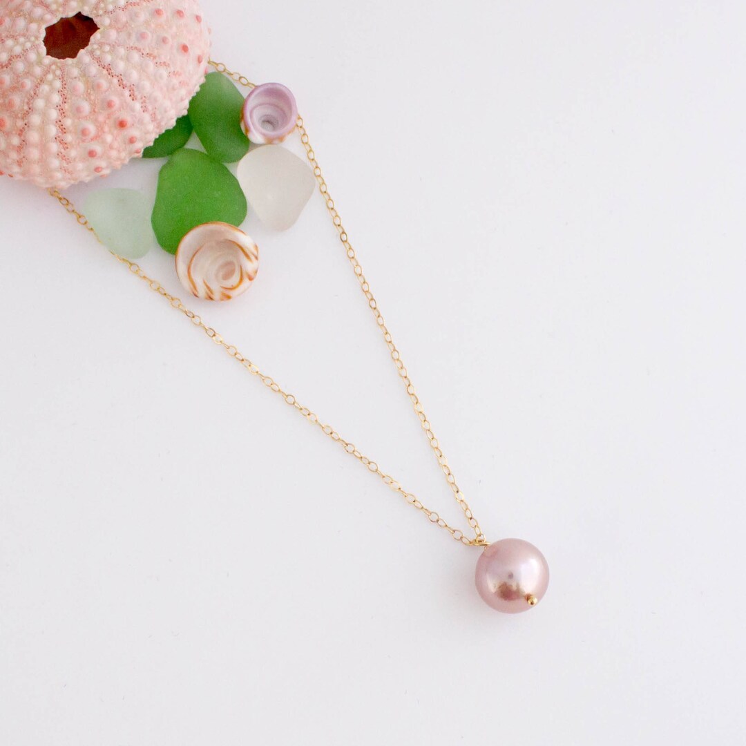 Simple Pink Pearl Necklace, Handmade, Layering, Delicate, 14k Gold ...