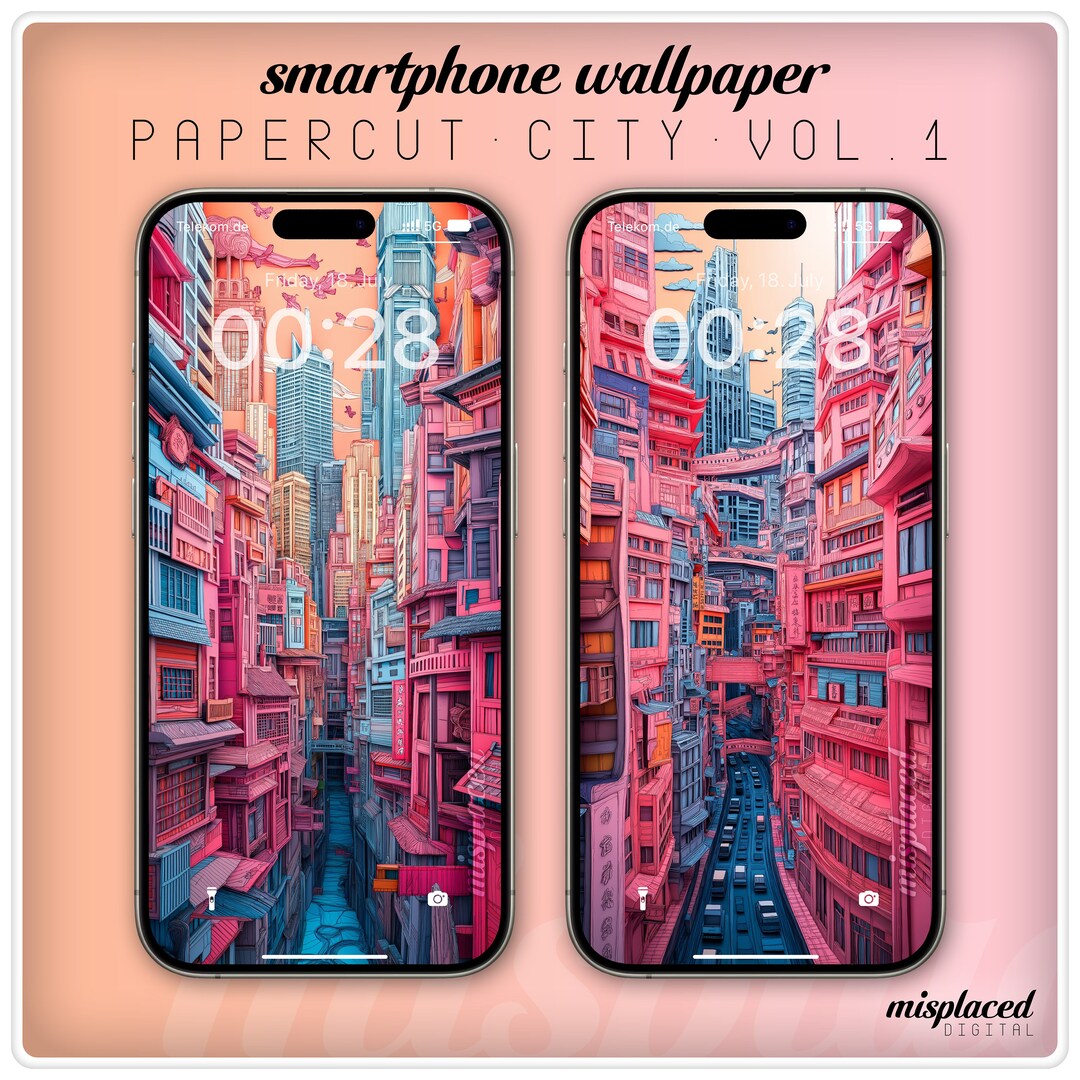 2x Smartphone Wallpaper, iPhone Wallpaper, City Papercut, Colorful - Etsy