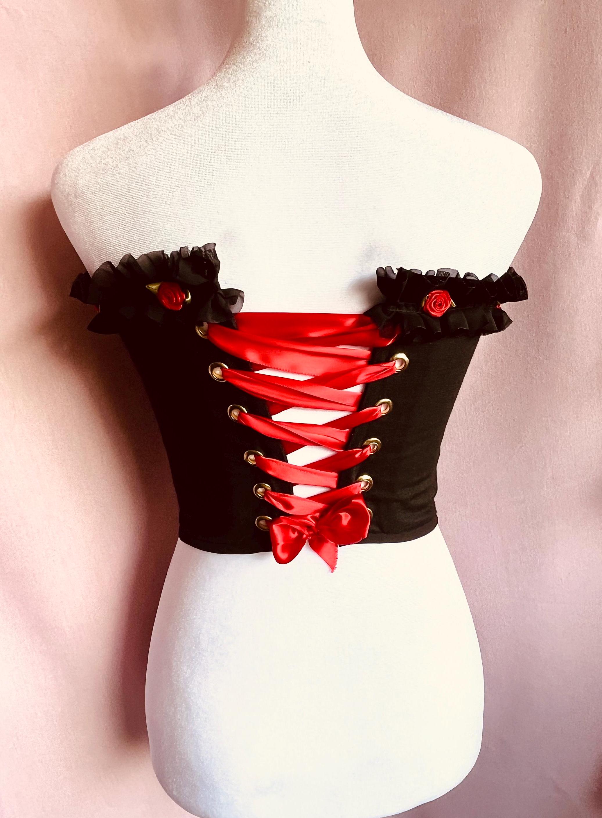 Black Corset, Black Rose Corset, Renfair Corset, Back Lacing, Over Bust ...