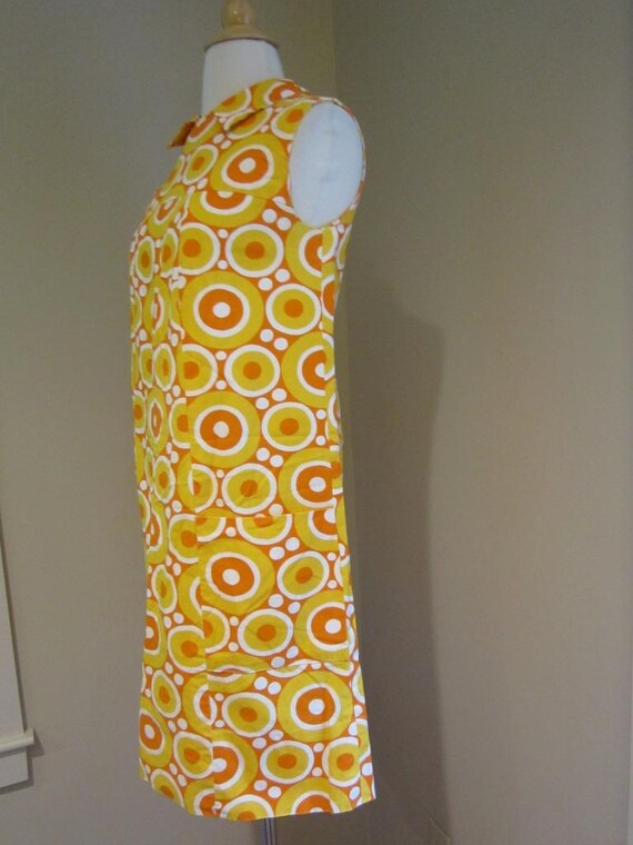 1960s MOD Orange and Yellow Geometric Print Cotton Sh… - Gem