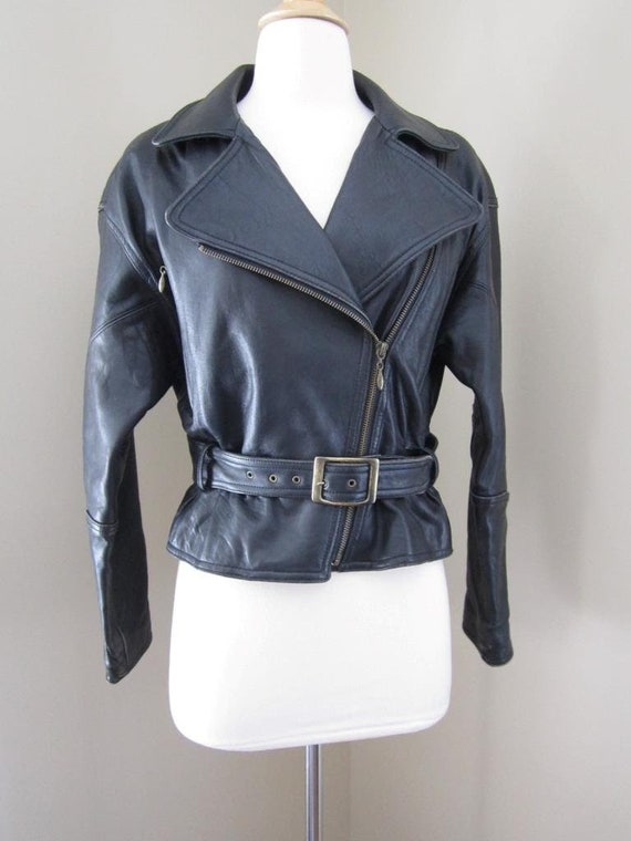 1990s MICHAEL JOSEPH Black Lamb Leather Cropped Motor… - Gem